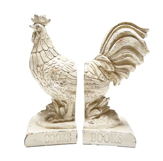 S/2 COUNTRY ROOSTER BOOKENDS FRENCH WHITE – The Interiors Barn
