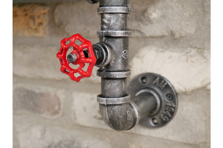 Pipe with Wooden Shelf and Red Tap – The Interiors Barn