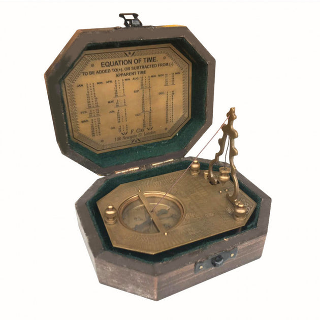 Antiqued Brass Flat Sundial Compass in Wooden Box. – The Interiors Barn